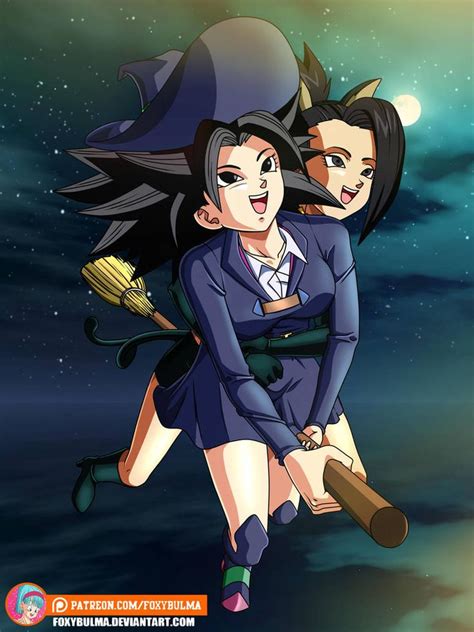 Commission Caulifla And Kale Flying On A Broom By Foxybulma Dragon Ball Super Goku Dragon