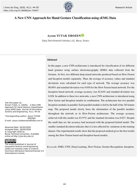 pdf a new cnn approach for hand gesture classification using semg data