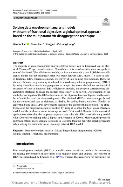 solving data envelopment analysis models with sum of fractional objectives a global optimal