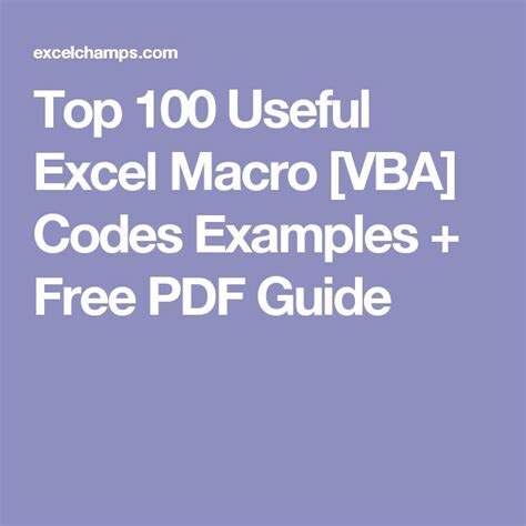top 100 useful excel macro [vba] codes examples free pdf guide excel macros excel tutorials