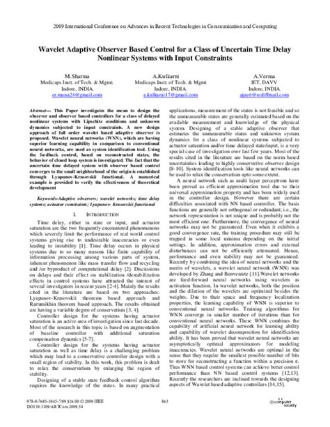 pdf wavelet adaptive observer based control for a class of uncertain time delay nonlinear