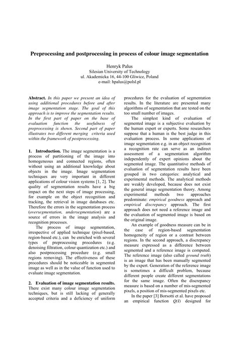 pdf preprocessing and postprocessing in process of colour image segmentation