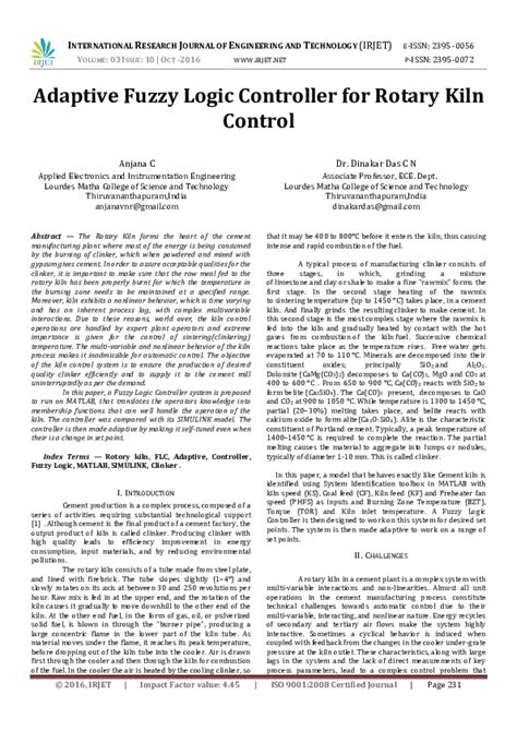 pdf adaptive fuzzy logic controller for rotary kiln control irjet journal