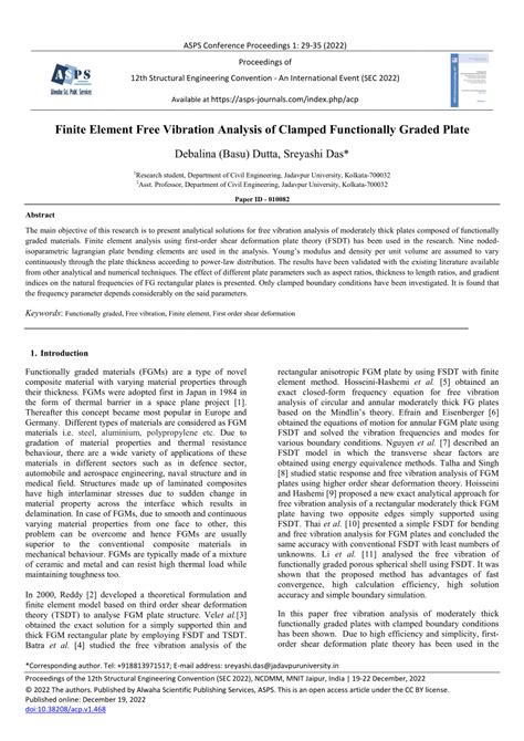 pdf finite element free vibration analysis of clamped functionally graded plate