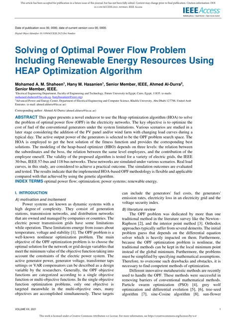 pdf solving of optimal power flow problem including renewable energy resources using heap