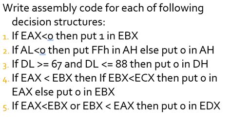 solved write assembly code for each of following decision