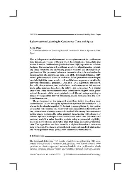 reinforcement learning in continuous time and space