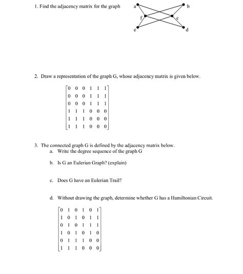 solved 1 find the adjacency matrix for the graplh 2 draw a