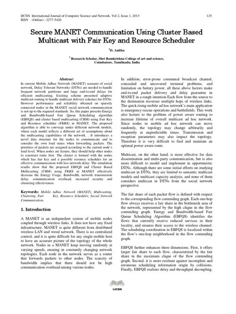 pdf secure manet communication using cluster based multicast with fair key and resource