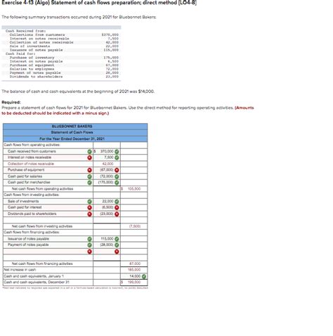 solved exercise 4 13 algo statement of cash flows