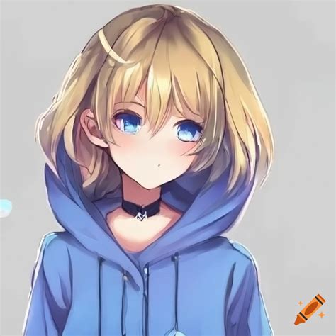 Anime Girl With Short Blonde Hair And Blue Eyes Wearing A Hoodie On Craiyon