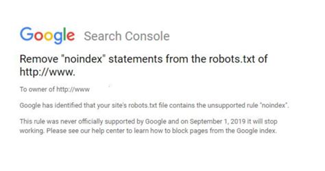 Google To Site Owners Remove Noindex Directives From Robots Txt