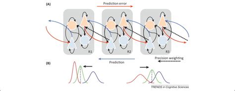 a schematic of hierarchical predictive coding across