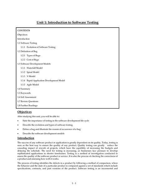 unit 1 introduction to software testing contents objectives introduction 1 software testing