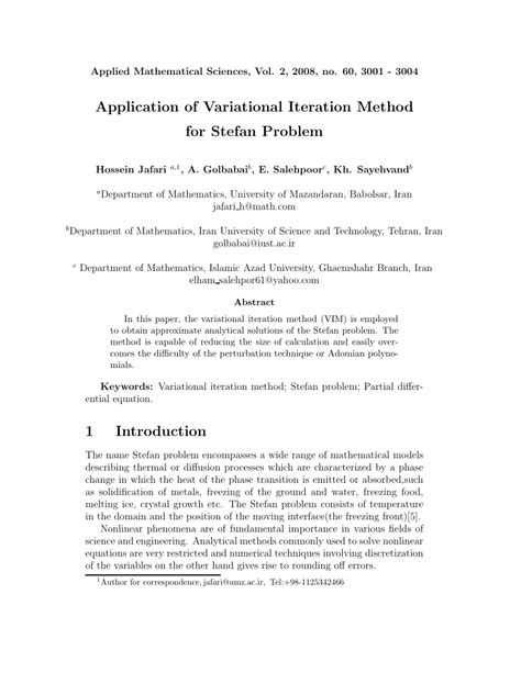 pdf application of variational iteration method for stefan problem