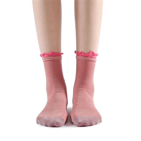 Daphne Ruffle Glitter Ankle Sock Pink Sock Season