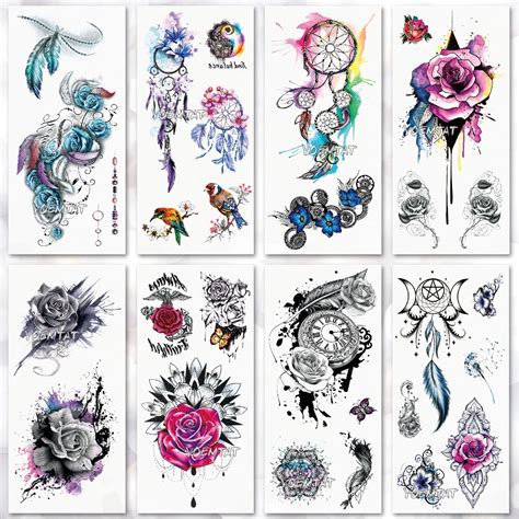 Attoo And Body Art Temporary Tattoos Water Transfer Deep Pink Henna Lace Rose Flower Temporary