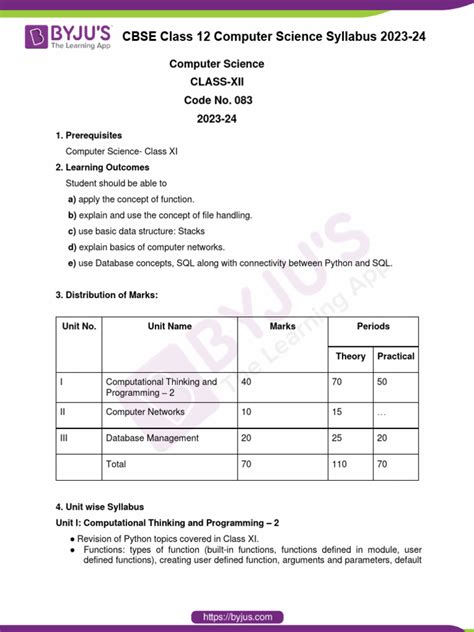 cbse class 12 computer science syllabus 2023 24 pdf computer network relational model