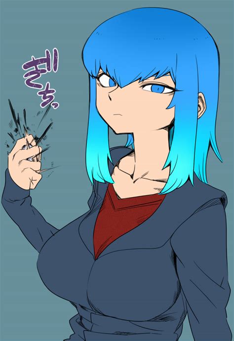 Safebooru 1girl Blue Eyes Blue Hair Breasts Clenched Hand Collarbone Crushing Hoodie Large
