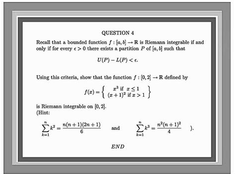 solved recall that a bounded function f [a b]→r is riemann