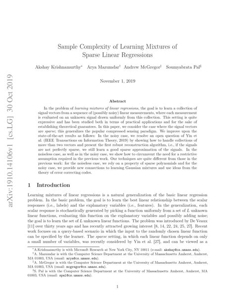 sample complexity of learning mixtures of sparse linear regressions deepai