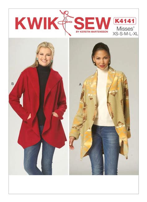 K4141 Misses Shawl Collar Jackets Kwik Sew Patterns In 2020 Fleece Jacket Pattern Kwik