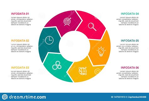 Circle Elements Of Graph Diagram With 6 Steps Options Parts Or
