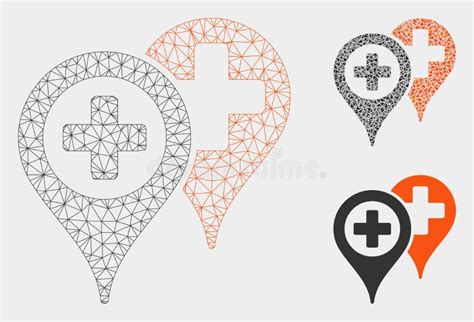 Hospital Map Markers Vector Mesh Carcass Model And Triangle Mosaic Icon