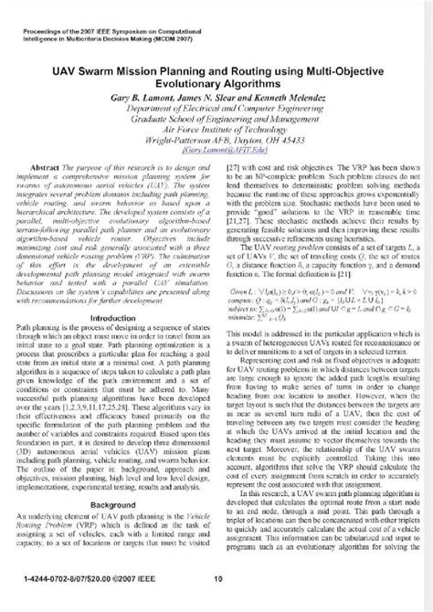 pdf uav swarm mission planning and routing using multi objective evolutionary algorithms