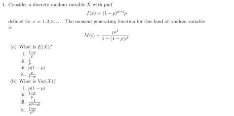 solved consider a discrete random variable x with pmf f x