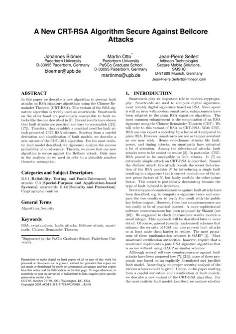 pdf a new crt rsa algorithm secure against bellcore attacks