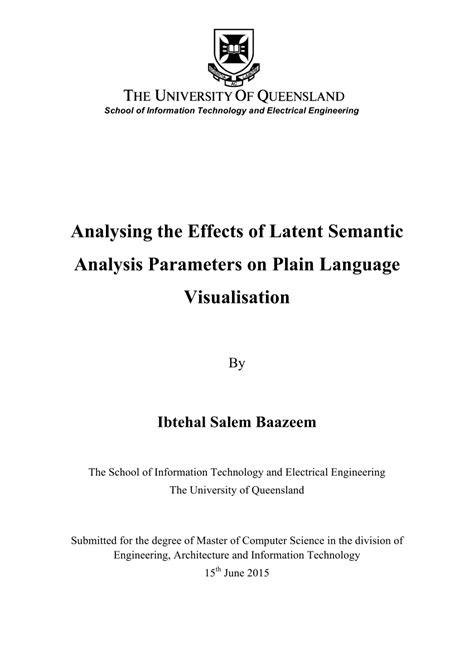 pdf analysing the effects of latent semantic analysis parameters on plain language visualisation
