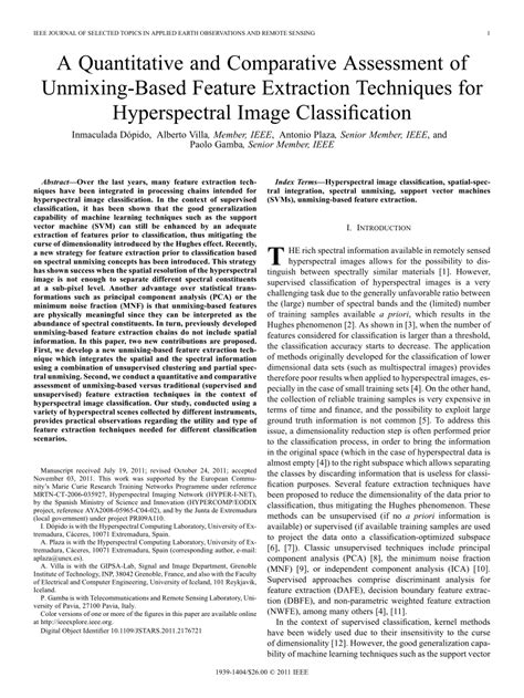 pdf a quantitative and comparative assessment of unmixing based feature extraction techniques