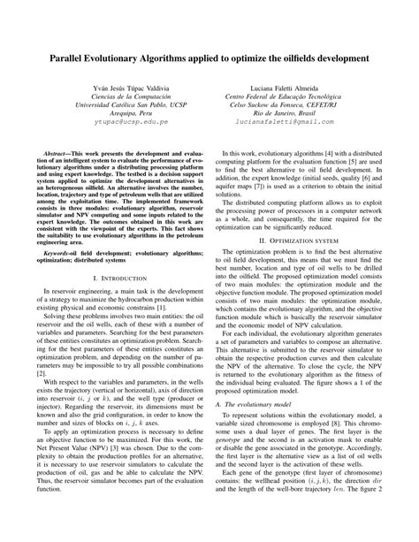 pdf parallel evolutionary algorithms applied to optimize the oilfields development