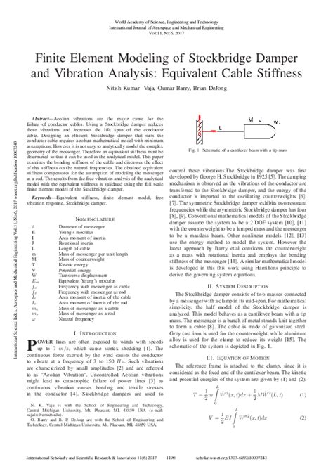pdf finite element modeling of stockbridge damper and vibration analysis equivalent cable