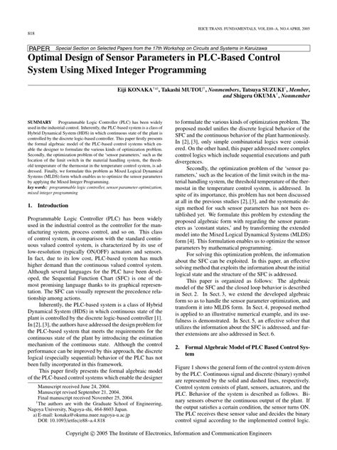 pdf optimal design of sensor parameters in plc based control system using mixed integer