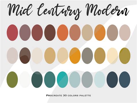 Vintage Color Palette Procreate HEX Codes Midcentury Modern Color