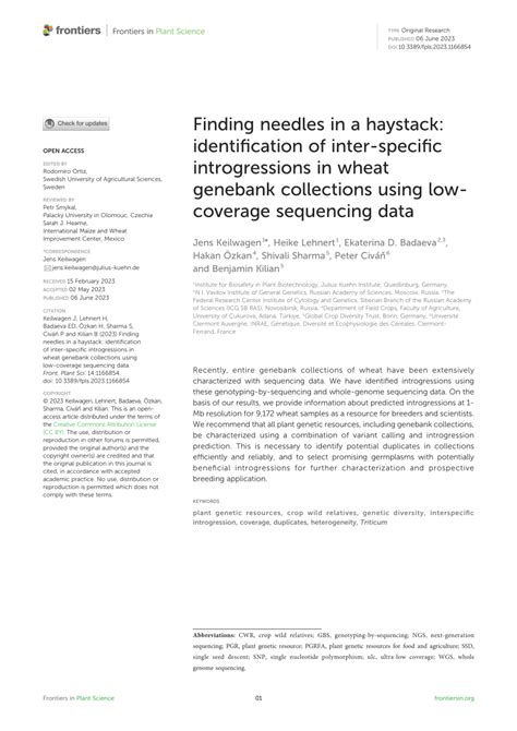 pdf finding needles in a haystack identification of inter specific introgressions in wheat