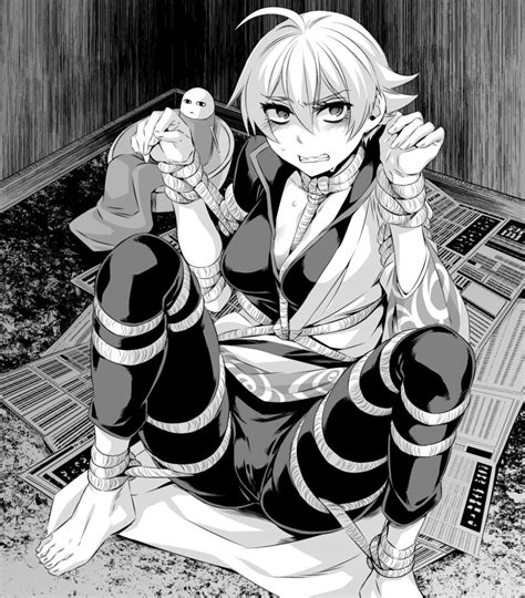 Rule 34 1girls Ahoge Barefoot Blush Bondage Bound Canon Genderswap Chokukame Cleavage Clenched