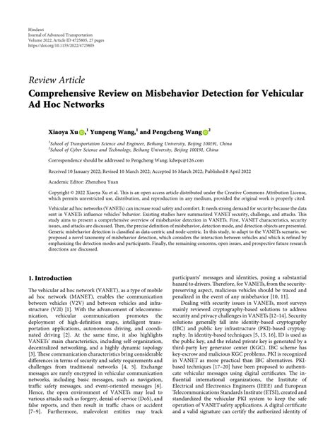 pdf comprehensive review on misbehavior detection for vehicular ad hoc networks