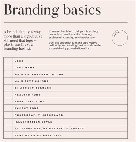 An Info Sheet With The Words Branding Basics