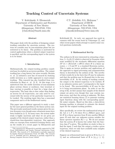 pdf tracking control of uncertain systems