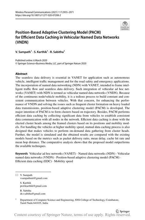 position based adaptive clustering model pacm for efficient data caching in vehicular named