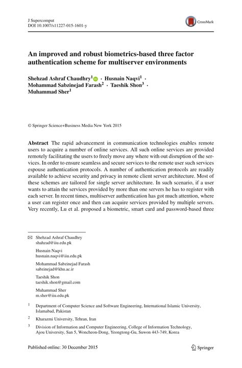 pdf an improved and robust biometrics based three factor authentication scheme for multiserver