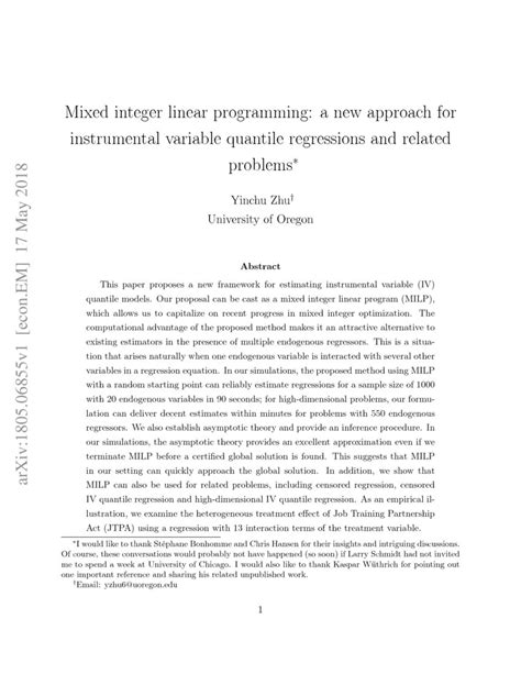 mixed integer linear programming a new approach for instrumental variable quantile regressions