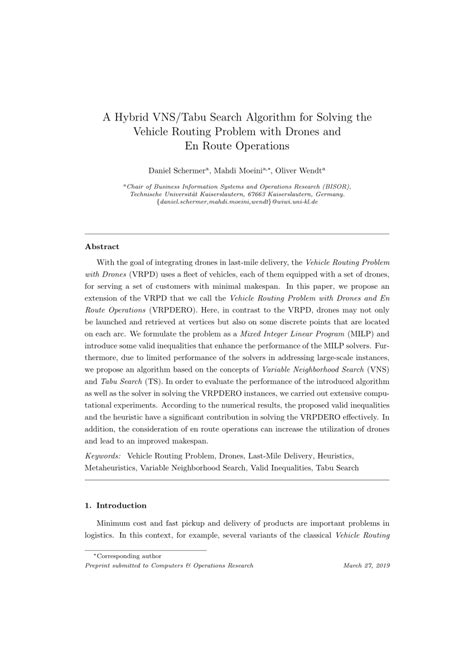 pdf a hybrid vns tabu search algorithm for solving the vehicle routing problem with drones and