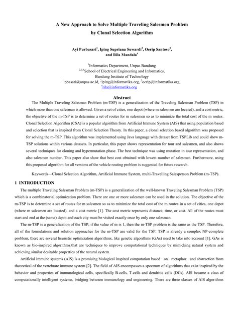 pdf a new approach to solve multiple traveling salesmen problem by clonal selection algorithm