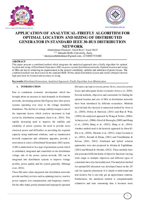 pdf application of analytical firefly algorithm for optimal location and sizing of distributed