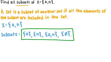 question video finding all possible subsets of a given set nagwa