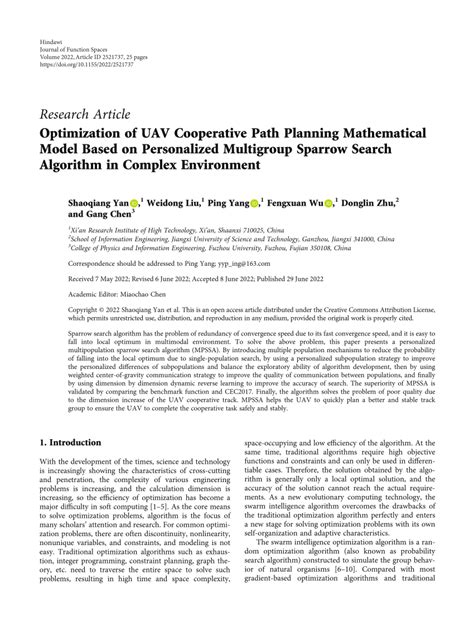 pdf optimization of uav cooperative path planning mathematical model based on personalized